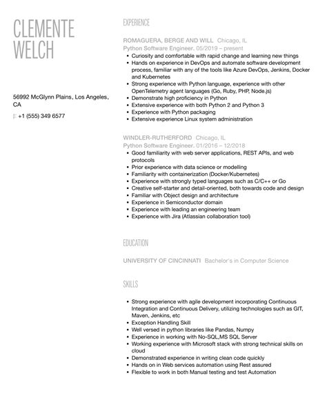 Python Software Engineer Resume Samples Velvet Jobs