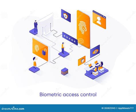 Biometric Access Control Isometric Web Banner Fingerprint Scan Control Isometry Concept Stock
