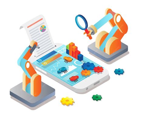 Premium Vector Automated Mobile App Testing Vector Isometric Illustration Debugging Quality