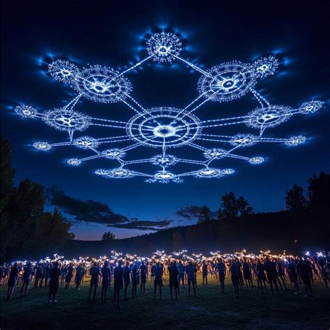 A Drone Light Show With Drones Creating Intricate Shapes And Designs In The Night Sky Premium