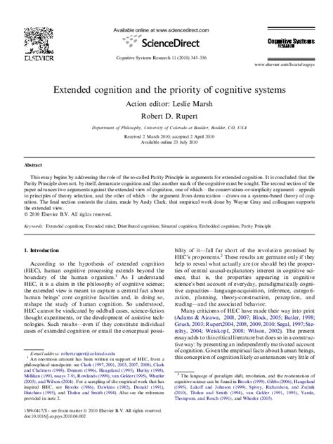 Pdf Extended Cognition And The Priority Of Cognitive Systems