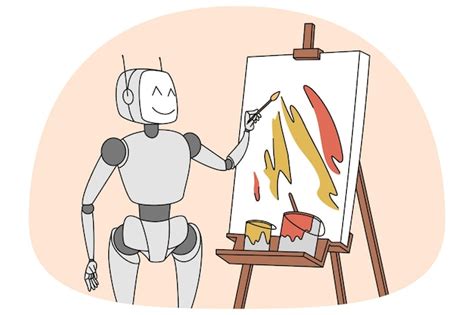 플립차트에 그리는 로봇 프리미엄 벡터