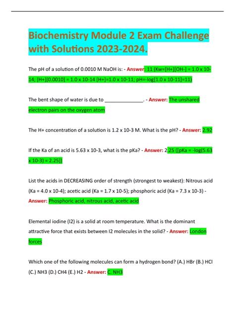 Biochemistry Module 2 Exam Challenge With Solutions Biochemistry Module 2lenge With Solution