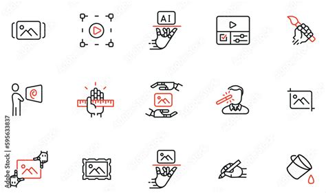 Vector Set Of Linear Icons Related To Artificial Intelligence And Neural Network Image And