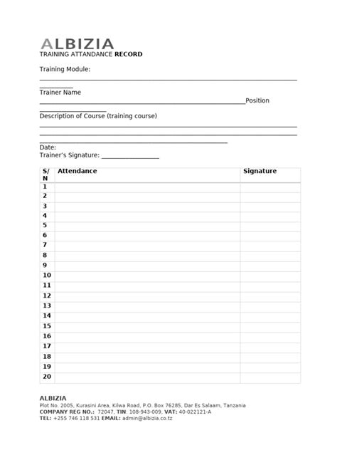 Training Attandance Recordd Pdf