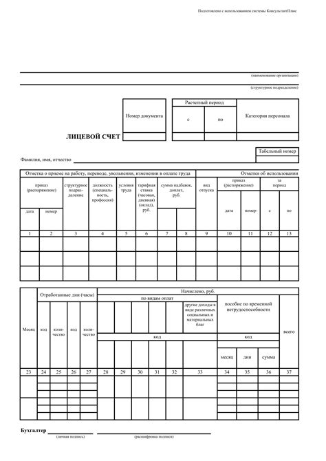 Форма 54 Лицевой счет Форма Т 54 Образец бланк форма