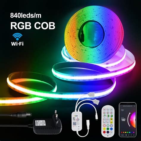 V RGB COB LED Strip LEDs M High Density WIFI Bluetooth APP Control FOB LED Tape M M