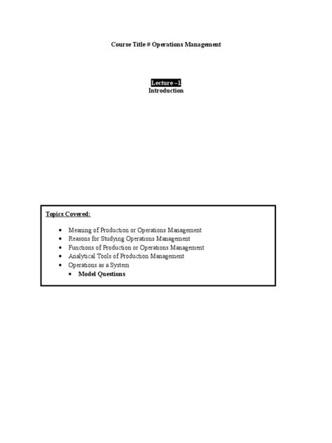 operations management lecture 1 pdf operations management
