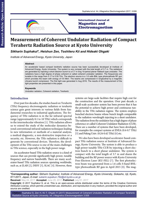 Pdf Measurement Of Coherent Undulator Radiation Of Compact Terahertz Radiation Source At Kyoto