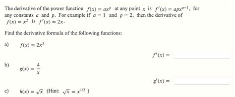 Solved The derivative of the power function f x ax² at Chegg com