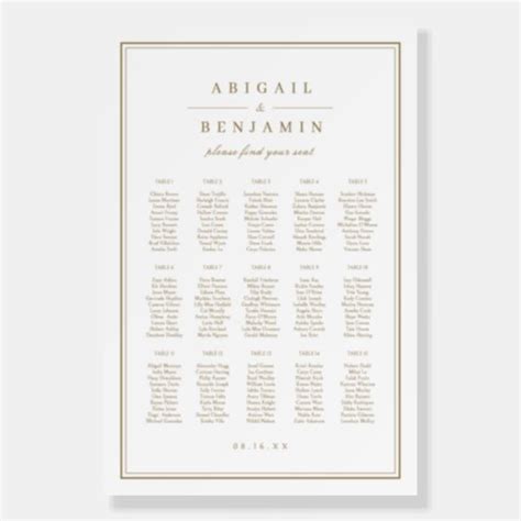Elegant Borders Gold Classy Wedding Seating Chart Foam Board Zazzle