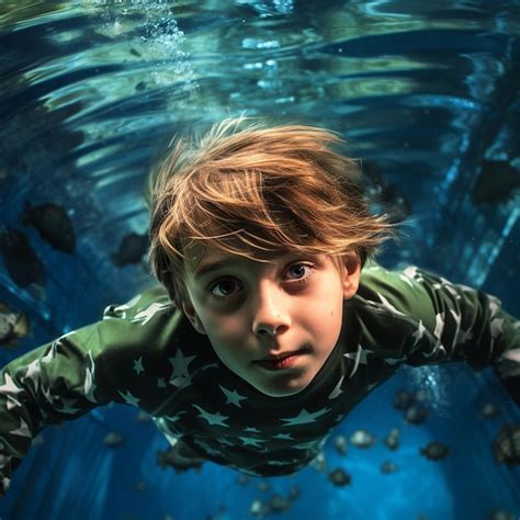 Premium Ai Image Illustration Of Young Boy Diving Underwater In
