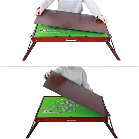 Feature: NEW DESIGN——A wooden jigsaw puzzle table with 2 drawers that can be placed tilted or ...