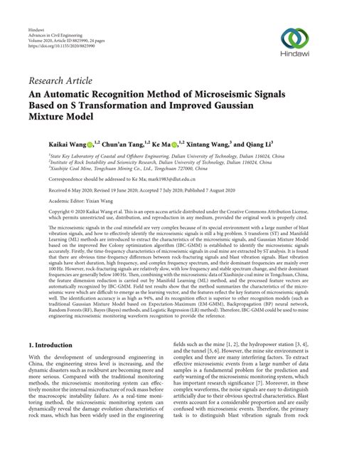 Pdf An Automatic Recognition Method Of Microseismic Signals Based On S Transformation And
