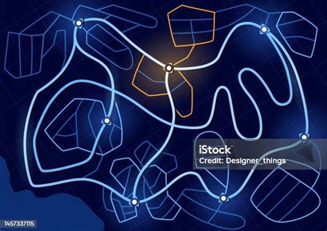 내비게이션지도 게임 도시 거리 로드맵 Gps 방향 앱 벡터 템플릿에 대한 미래 지향적인 Ui 화면 디스플레이의 디지털 내비게이션지도의 도로 방향 가상현실에 대한 스톡 벡터