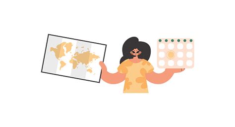 활기찬 여성은 달력과 세계 조직을 손에 쥐고 있습니다 백인 설립에 강요당했습니다 트렌디한 스타일 벡터 일러스트레이션 Health에 대한 스톡 벡터 아트 및 기타 이미지