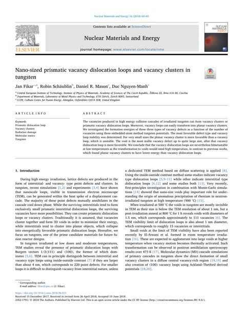 pdf nano sized prismatic vacancy dislocation loops and vacancy