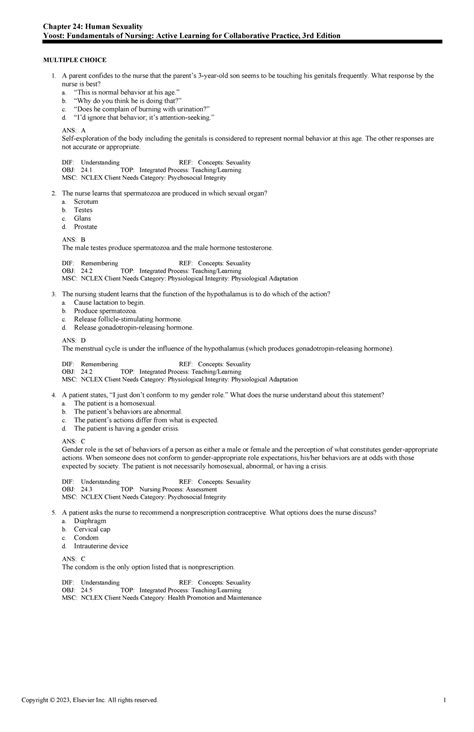Exam View Chapter 24 Adaptive Quiz Chapter 24 Human Sexuality Yoost Fundamentals Of