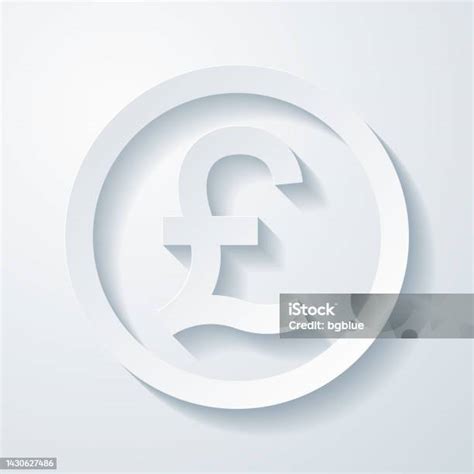 Pound Coin Icon With Paper Cut Effect On Blank Background Stock