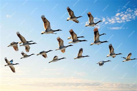 Migratory Birds Flying Migration Premium Ai Generated Image