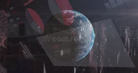 Animation Of Data And Statistics Processing Over Earth Globe And Outer