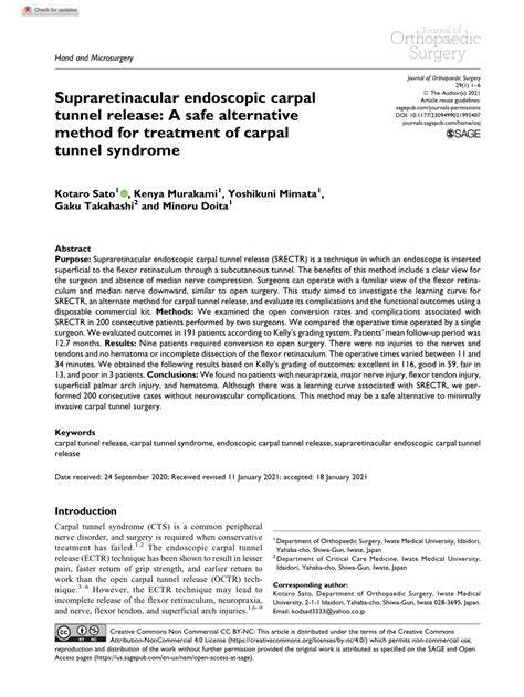 Pdf Supraretinacular Endoscopic Carpal Tunnel Release A Safe