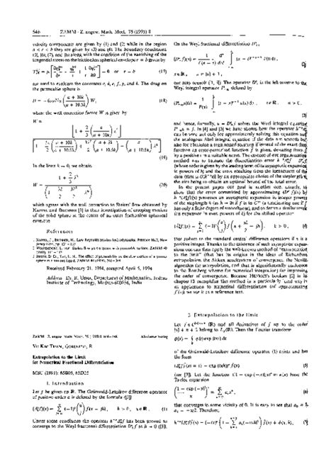 Pdf Extrapolation To The Limit For Numerical Fractional Differentiation