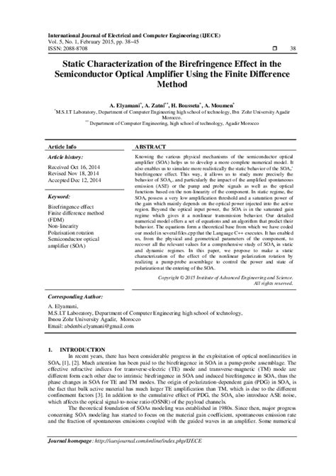 Pdf Static Characterization Of The Birefringence Effect In The Semiconductor Optical Amplifier