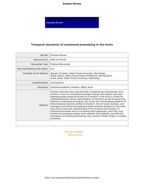 Pdf Temporal Dynamics Of Emotional Processing In The Brain