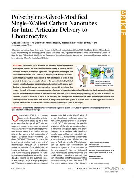 Pdf Polyethylene Glycol Modified Single Walled Carbon Nanotubes For Intra Articular Delivery