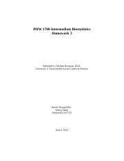 PHW 1700 Intermediate Biostatistics Homework 3 Docx PHW 1700 Intermediate Biostatistics