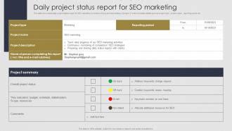 Daily Project Status Report For SEO Marketing PPT Sample