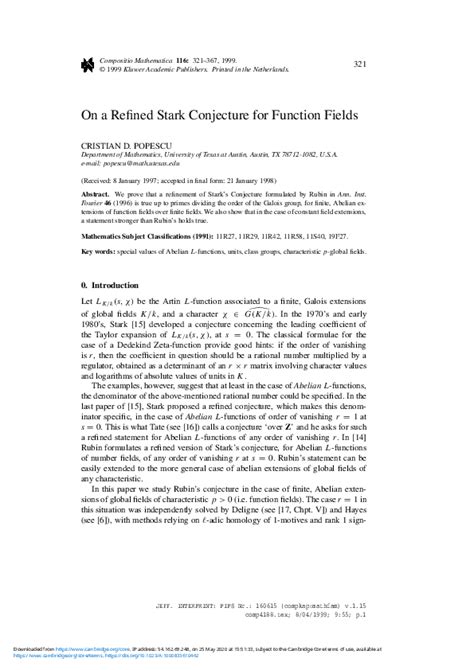 Pdf The Refined Mathfrak{p} Adic Abelian Stark Conjecture In Function Fields