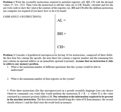 Problem 1 Write The Assembly Instructions Required To