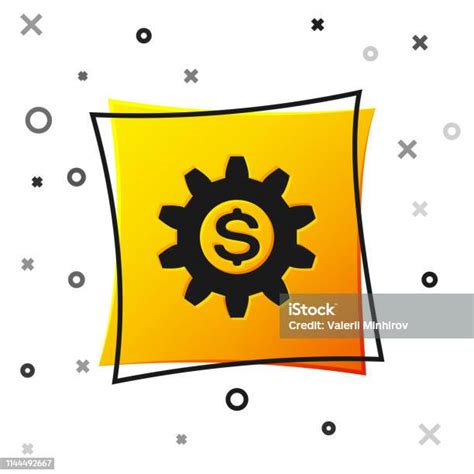 흰색 배경에 고립 달러 기호 아이콘 블랙 기어 비즈니스 및 재무 개념 아이콘입니다 노란색 정사각형 단추입니다 벡터 일러스트 개념에 대한 스톡 벡터 아트 및 기타 이미지