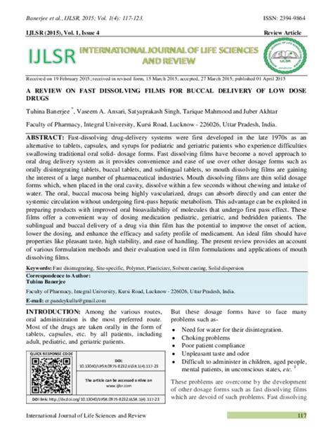 Pdf A Review On Fast Dissolving Films For Buccal Delivery Of Low Dose