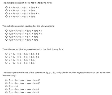 Solved 1 Multiple Regression Model And The Least Squares