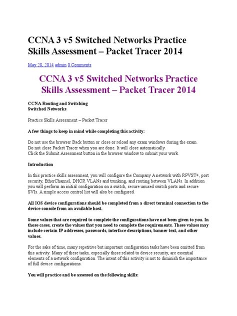 Ccna 3 V5 Switched Networks Practice Skills Assessment Packet Tracer