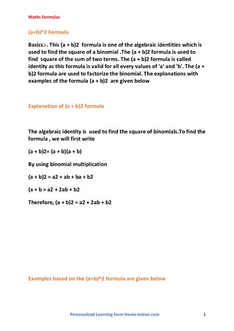 A Plus B Whole Square Formula Application Examples A B Formula