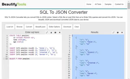 Best Free SQL To JSON Online Converter Services