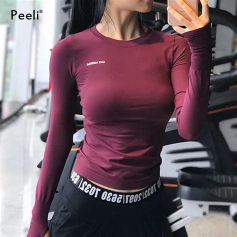 Peeli 긴 소매 요가 셔츠 스포츠 탑 피트니스 요가 탑 체육관 탑 스포츠 착용 체육관 저지 무저 러닝 티셔츠요가 셔츠