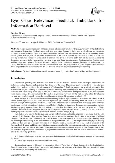 Eye Gaze Relevance Feedback Indicators For Information Retrieval Ijisa