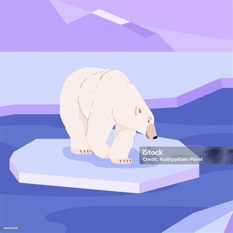 얼음 빙원 위를 걷는 사랑스러운 북극곰 만화 평면 벡터 삽화 겨울에 대한 스톡 벡터 아트 및 기타 이미지 겨울 곰 곰 새끼 Istock