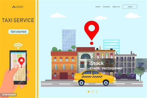 자동차 서비스 온라인 앱 벡터 일러스트레이션에서 택시 수송을 주문합니다 모바일 응용 프로그램과 도시 교통 트랙 택시 위치 및 경로 0명에 대한 스톡 벡터 아트 및 기타