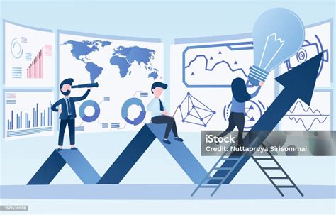 화살표로 다양한 활동을 하는 사업가들 전략적 계획 혁신 데이터 분석 및 목표 달성 개념에 대한 스톡 벡터 아트 및 기타 이미지 개념 개발 검색 Istock