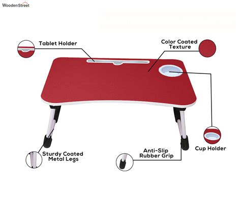 Buy TUD Portable Folding Laptop Table With Cup Holder Red At OFF Online Wooden Street