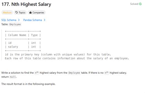 Sql 심화 리트코드 1문제 177 Nth Highest Salary