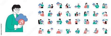 Cloud Computing Concept With Character Situations Mega Set In Flat Web Design Bundle Of Scenes