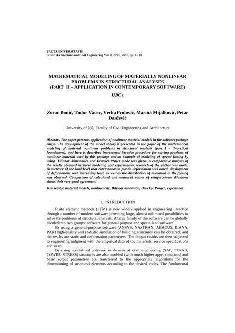 Pdf Mathematical Modeling Of Materially Nonlinear Problems In Structural Analyses Part Ii