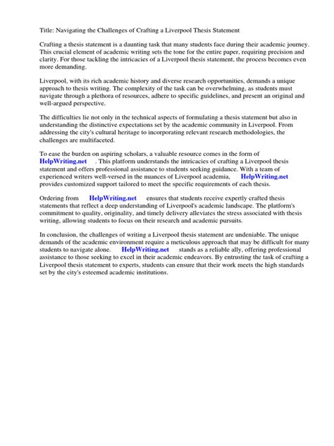 Liverpool Thesis Statement Pdf Career And Growth